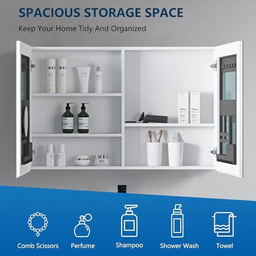 Vacolitel Luxury Rectangular Bathroom Medicine Cabinet with Mirror,Recessed or Surface Mount Bathroom Wall Cabinet,Beveled Edges,Engineered Wood (40"X26")