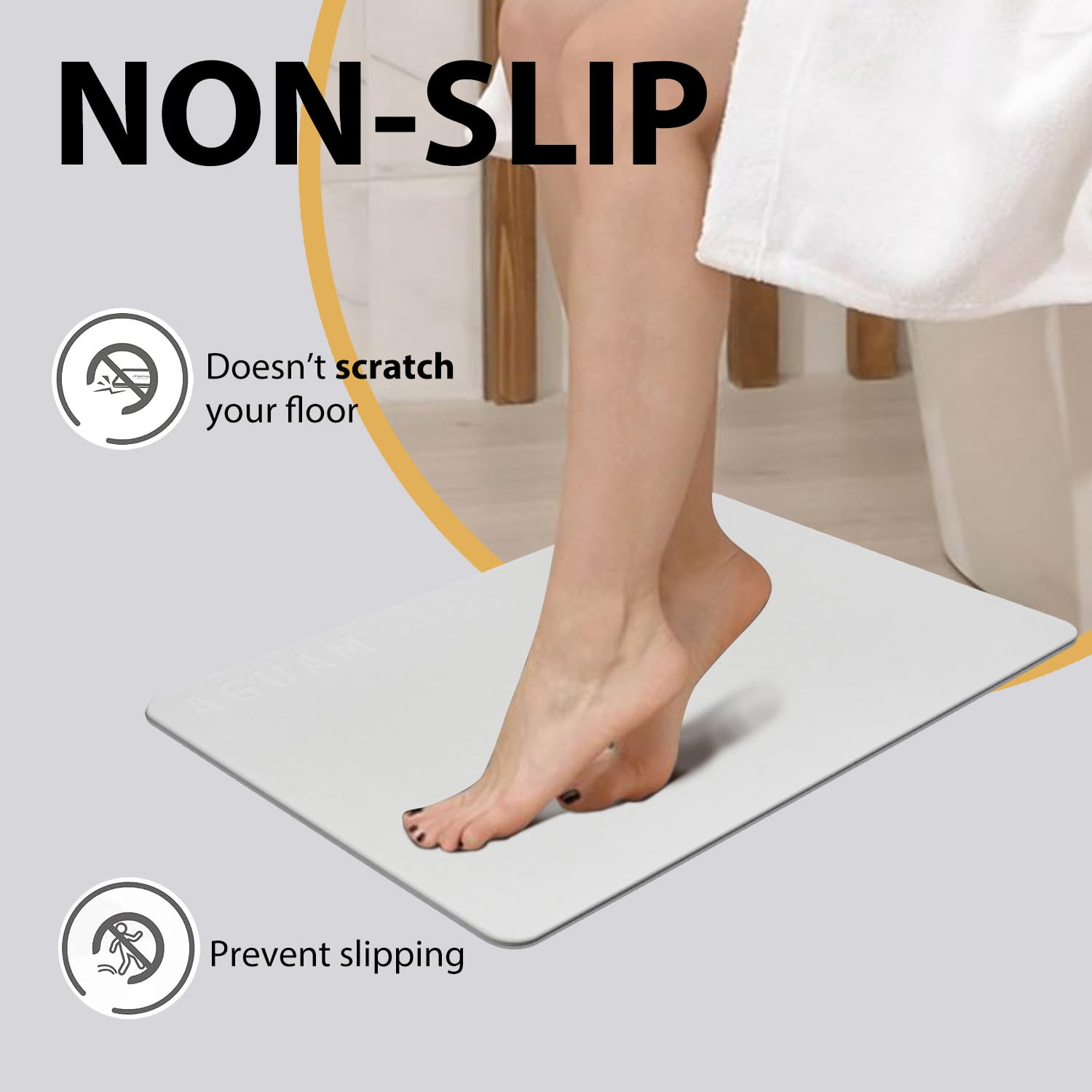 AGUAM- Large Stone Bath Mat Diatomaceous Earth Bath Mat Super Absorbent Diatomite Stone Bath Mats for Bathroom Quick-Drying Non-Slip Bath Stone Mat, Easy to Clean Stone Shower Mat (34 x 20) Off White