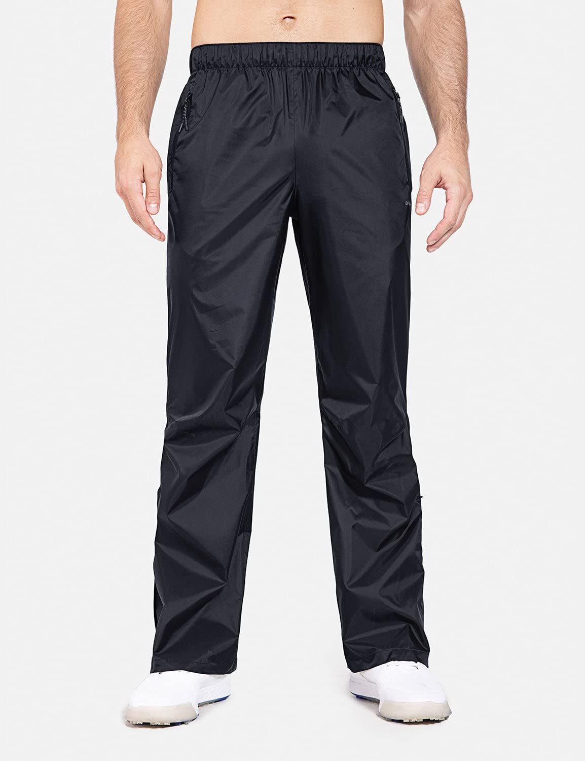 BALEAF Men's Golf Rain Pants Waterproof Zip Legs Lightweight Breathable Pockets Black Medium