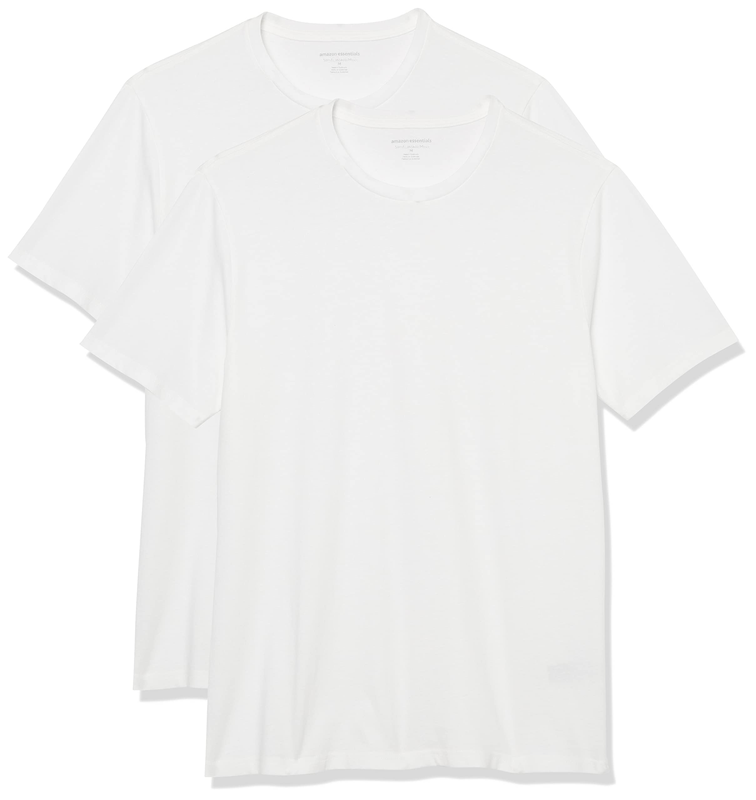 Amazon Essentials Men's Slim-Fit Short-Sleeve Crewneck T-Shirt, Pack of 2, White, Large