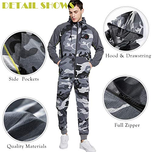 AOTORR Men's Activewear Full Zip 2 Pieces Tracksuit Sports Jacket and Pants Set Grey 2XL