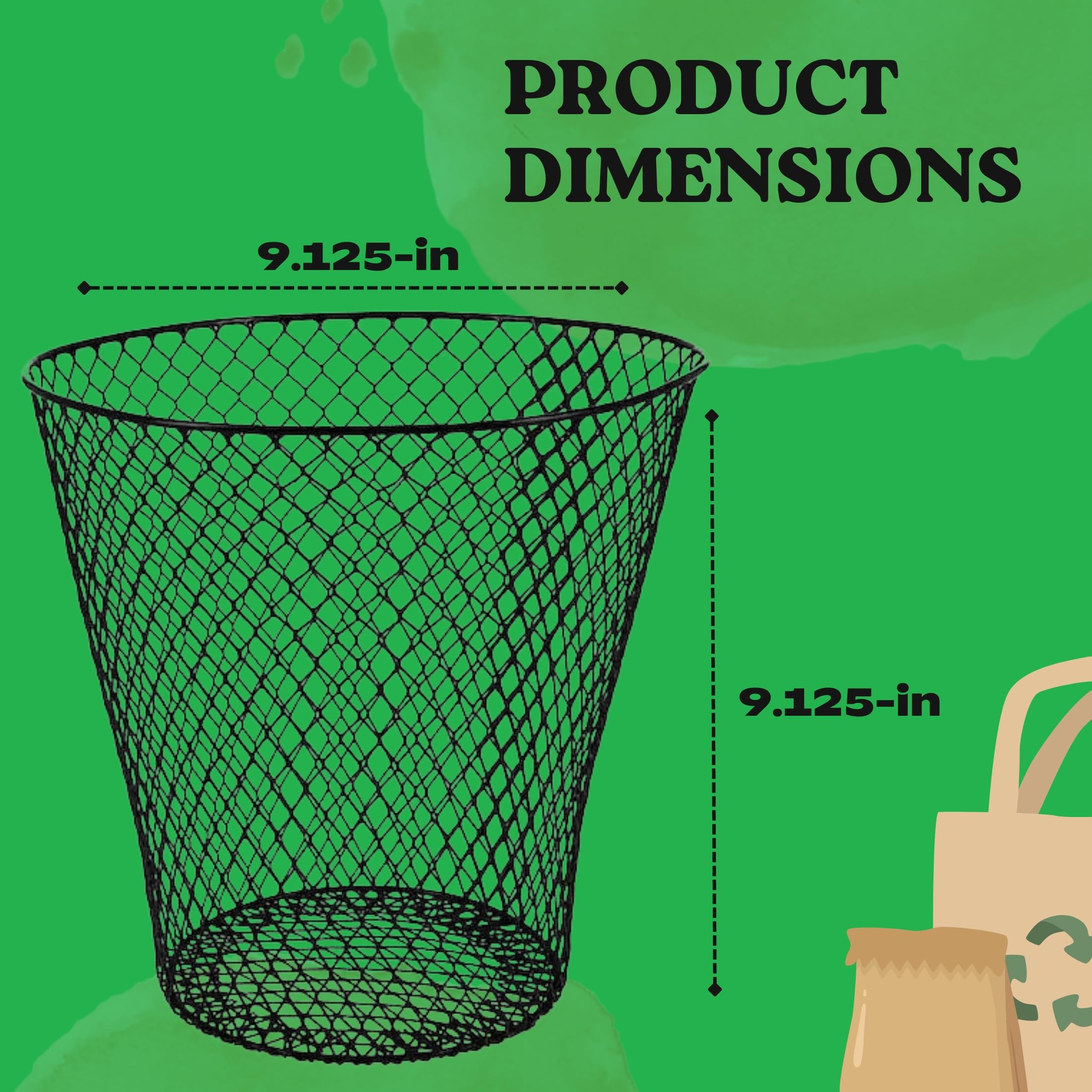 BOSS CLASS Wire Mesh Round Waste Basket, 9in (Black, Pack of 5) Lightweight Trash Can Open Top Wastebasket Recycling Bins Desk Office School Garbage Cans Home Essential & Custom Storage Carrier