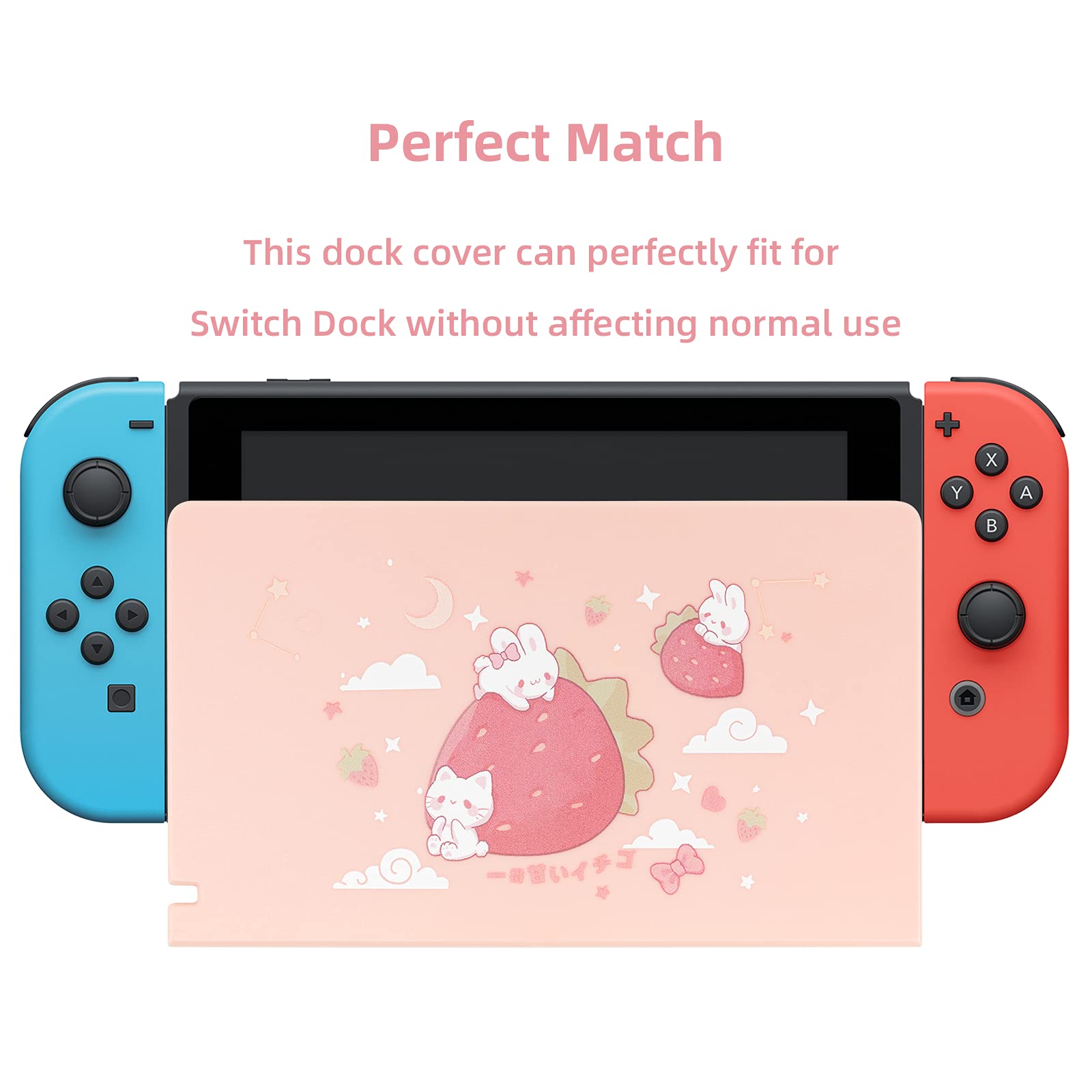 GeekShare Anti Scratch Switch Dock Cover- Hard Faceplate Sleeve Pad for Switch Dock- DIY Replacement Shell Compatible with Nintendo Switch Dock(Strawberry Rabbit)