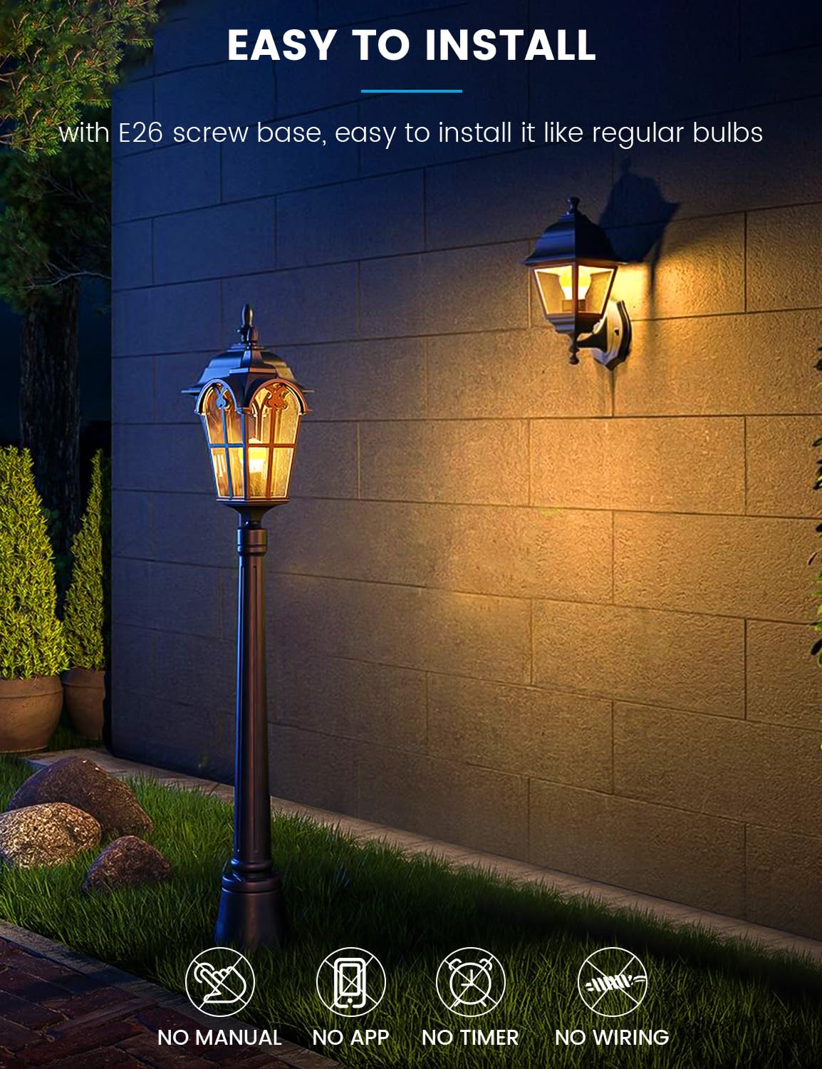 Aovpex Dusk to Dawn LED Outdoor Light Bulbs, 13W 1100LM(100W Equivalent), A19 Sensor LED Bulb, E26 2700K Soft White Day Night Bulbs, Auto ON/Off, Sensor Lighting for Porch Garage Front Door, 4 Pack