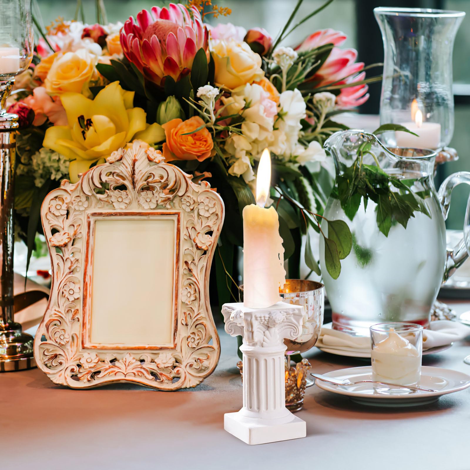 generic 5pcs White Roman Pillar Statues Greek Columns Candle Holder Mini Resin Roman Pillar Statue Resin Candlestick Stand Wedding Table Decoration Home Garden 3X6.5CM 2S140C7PLP1138Y0UI