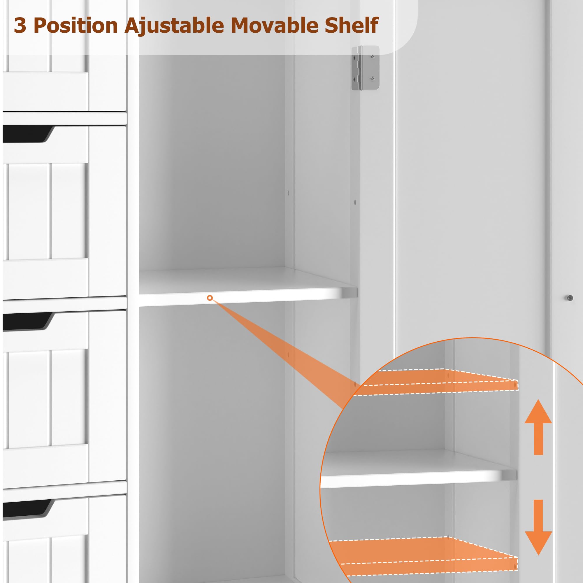 BOTLOG Bathroom Storage Cabinet, Small Kitchen Pantry Storage Cabinet with Drawers, Pantry Cabinet Storage Cupboard with Adjustable Shelf for Bathroom, Living Room, Dining Room, White