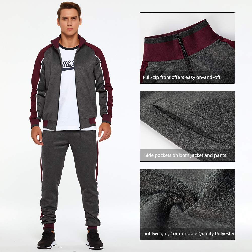 AOTORR Men's Sweat Suit Set Casual Full Zip Running Athletic Long Sleeve Tracksuit Armygreen L