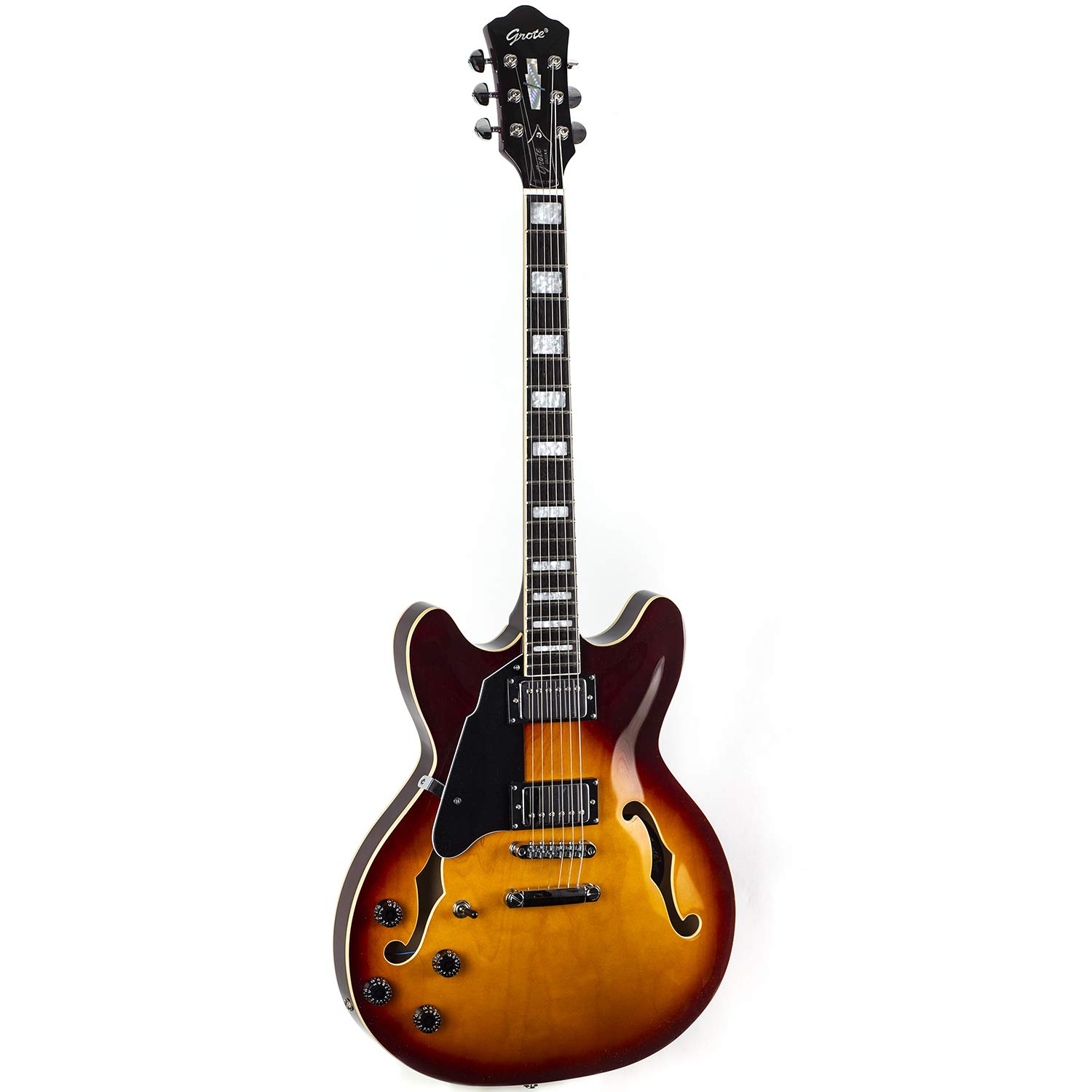 Grote Full Scale Left-Handed Electric Guitar Semi-Hollow Body Guitar Stainless Steel Frets (Vintage Sunburst)