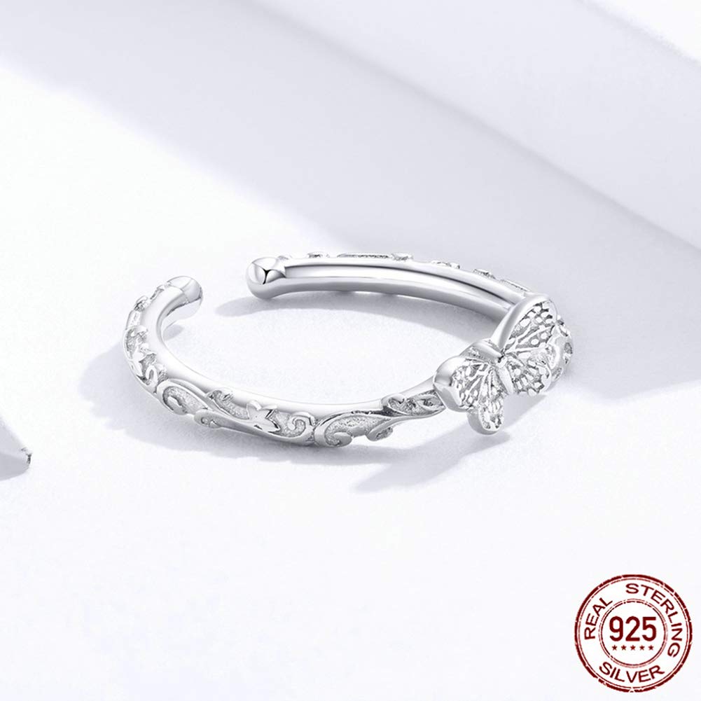 AOFFLY S925 Sterling Silve Women's Rings Butterfly Open Ring for Women Jewelry