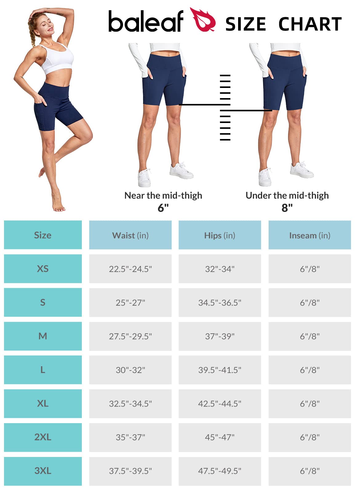 BALEAF Women's 6" High Waisted Biker Shorts Gym Workout Yoga Running Athletic Spandex Shorts with Pockets Dark Blue L