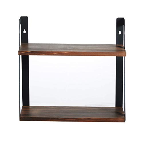 AUTREE Floating Wall Shelves, 2-Tier Rustic Wall Shelves, Floating Shelves for Bedroom, Kitchen, Living Room, Bathroom Brown