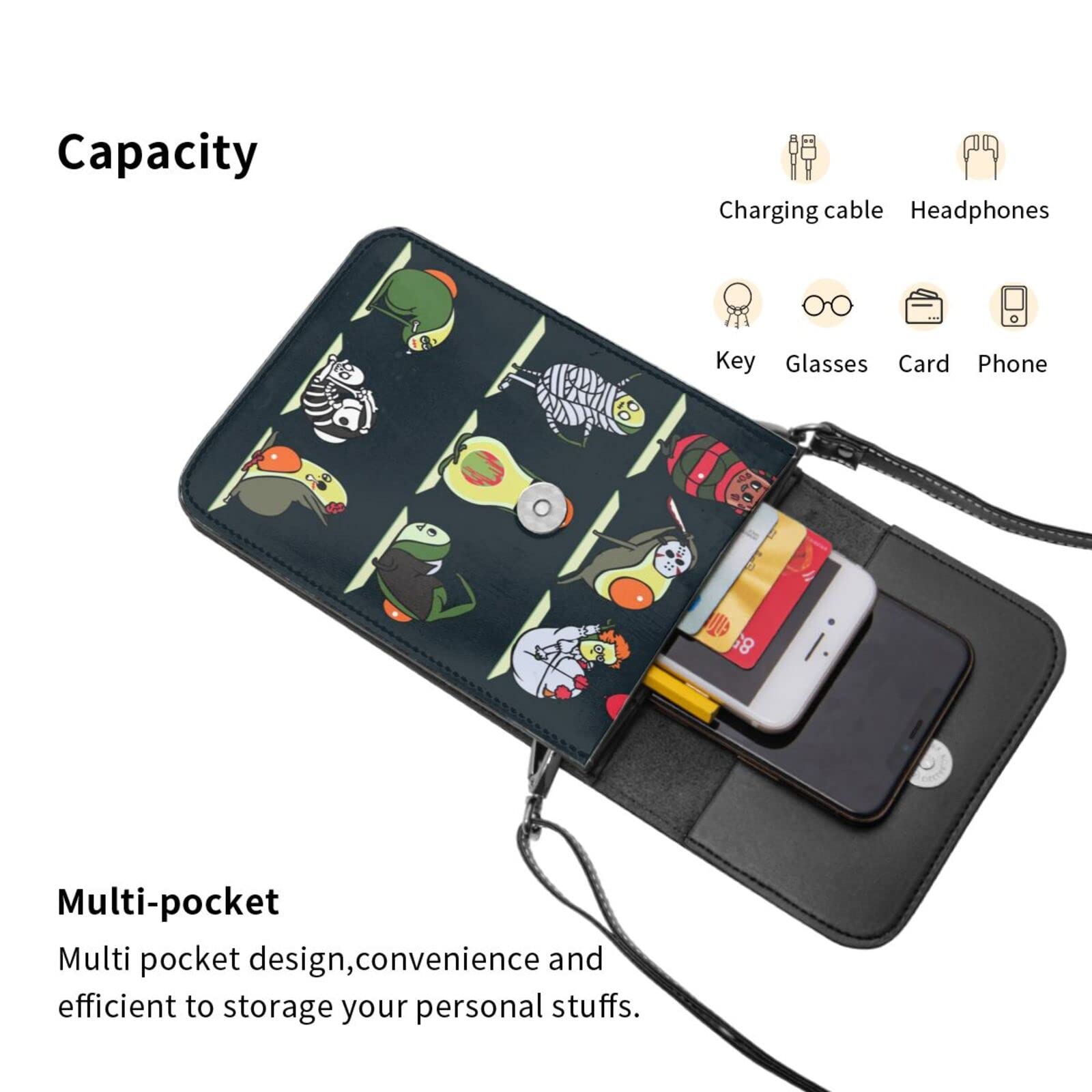 Horror Avocado Cell Phone Purse, DRAYTSO Yoga Avocado Crossbody Bag Small Leather Shoulder Bag for Women Wallet Sling Bags Handbag with Adjustable Strap