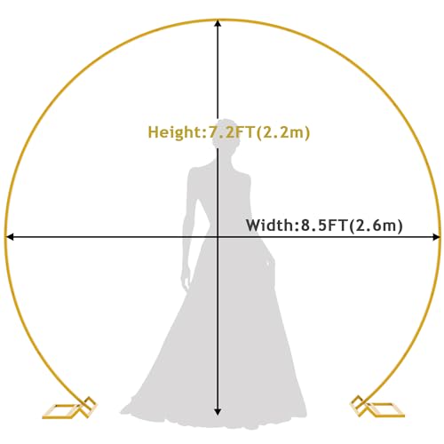 Asee'm 8.5FT Gold Large Wedding Arch Round Backdrop Stand Circle Metal Floral Balloon Frame for Party Anniversary Birthday Graduation Valentine Ceremony Decorations