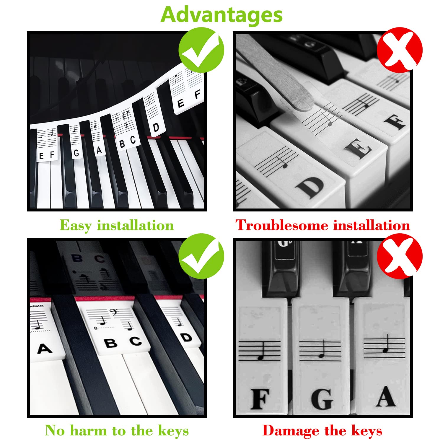 AOYNG Piano Notes Guide, Removable Piano Keyboard Note Labels for Learning, 61/88-Key Full Size, Made of Silicone, No Need Stickers, Reusable and Comes with Box (Black)
