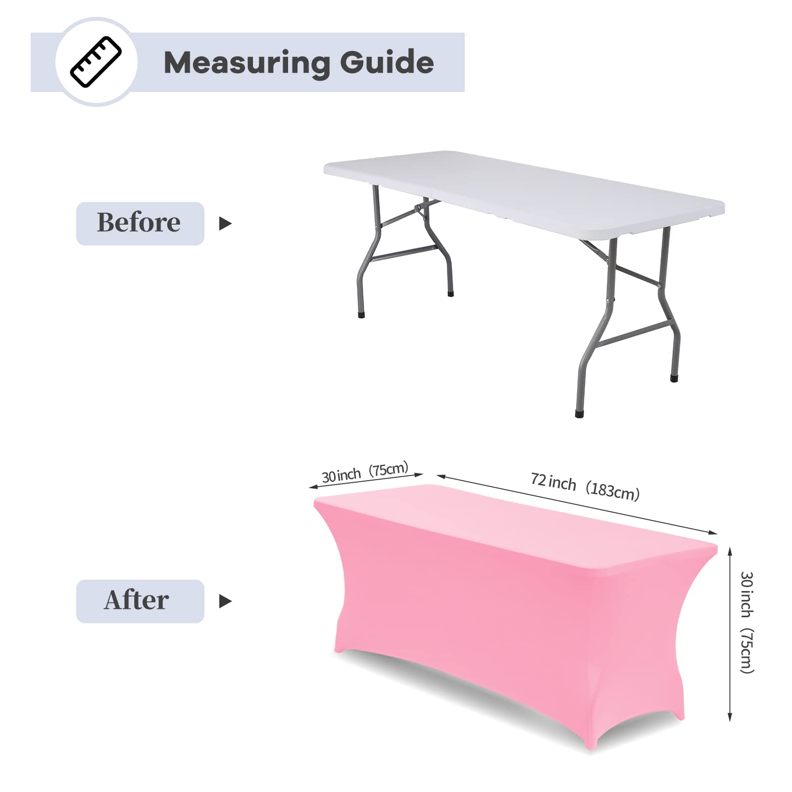 KSK 6 FT Pink Spandex Stretchable Table Cover, Wrinkle Resistant Washable Rectangular Fitted Table Cloths for Parties, Banquet, Massage Bed, Wedding and Festival