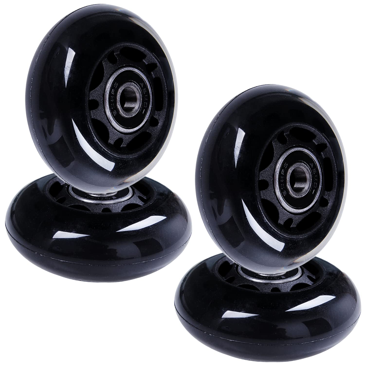 AOWISH 64mm 70mm Inline Skate Wheels 85a Roller Blade Wheel Replacement W/Bearings ABEC-9 for Kids Inline Roller Hockey Skates and Training Scooters and Luggage Suitcase (8-Pack) (64mm Dia, Black)