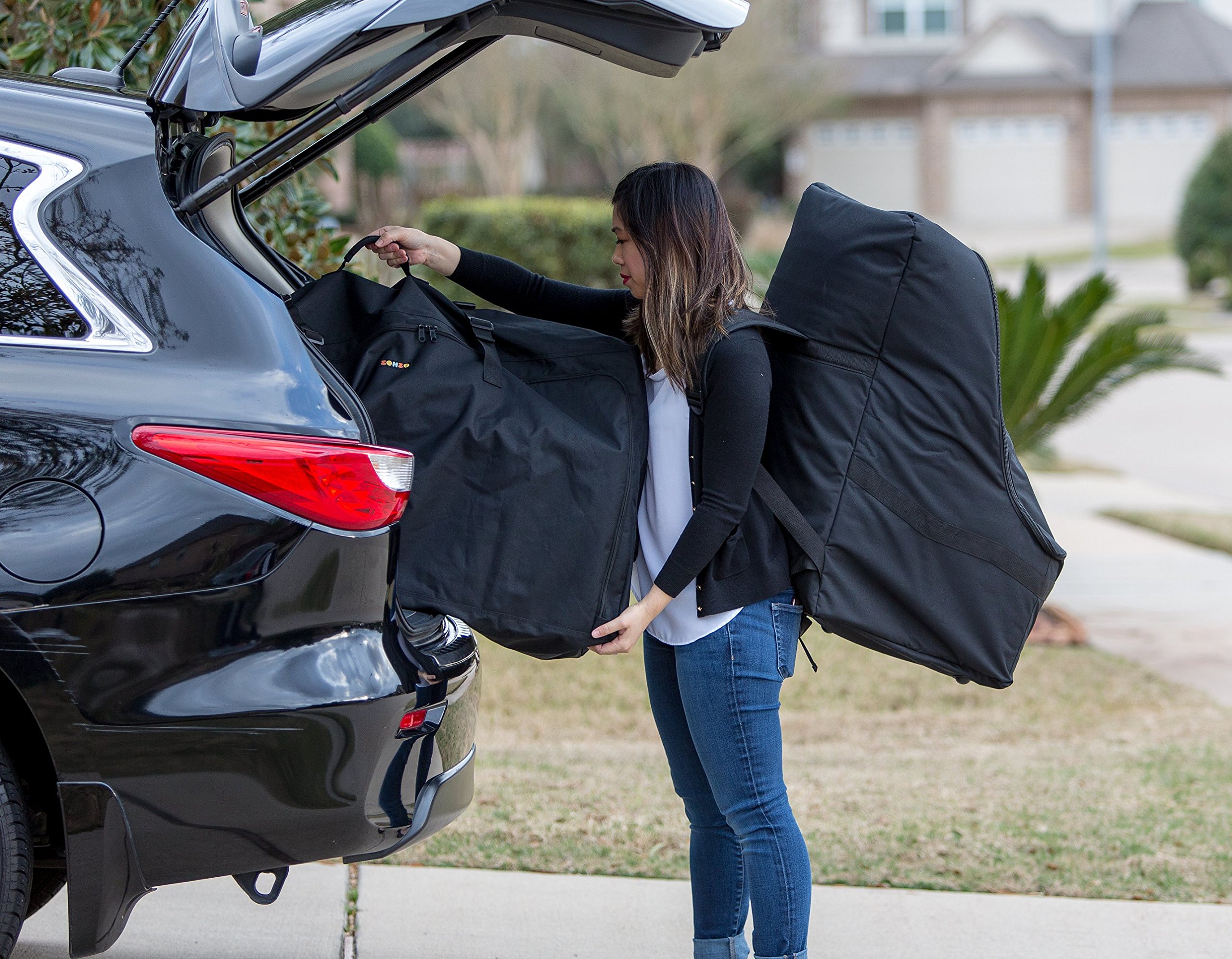 Zohzo Car Seat Travel Bag — Adjustable, Padded Backpack for Car Seats — Car Seat Travel Tote (Gray with Black Trim)