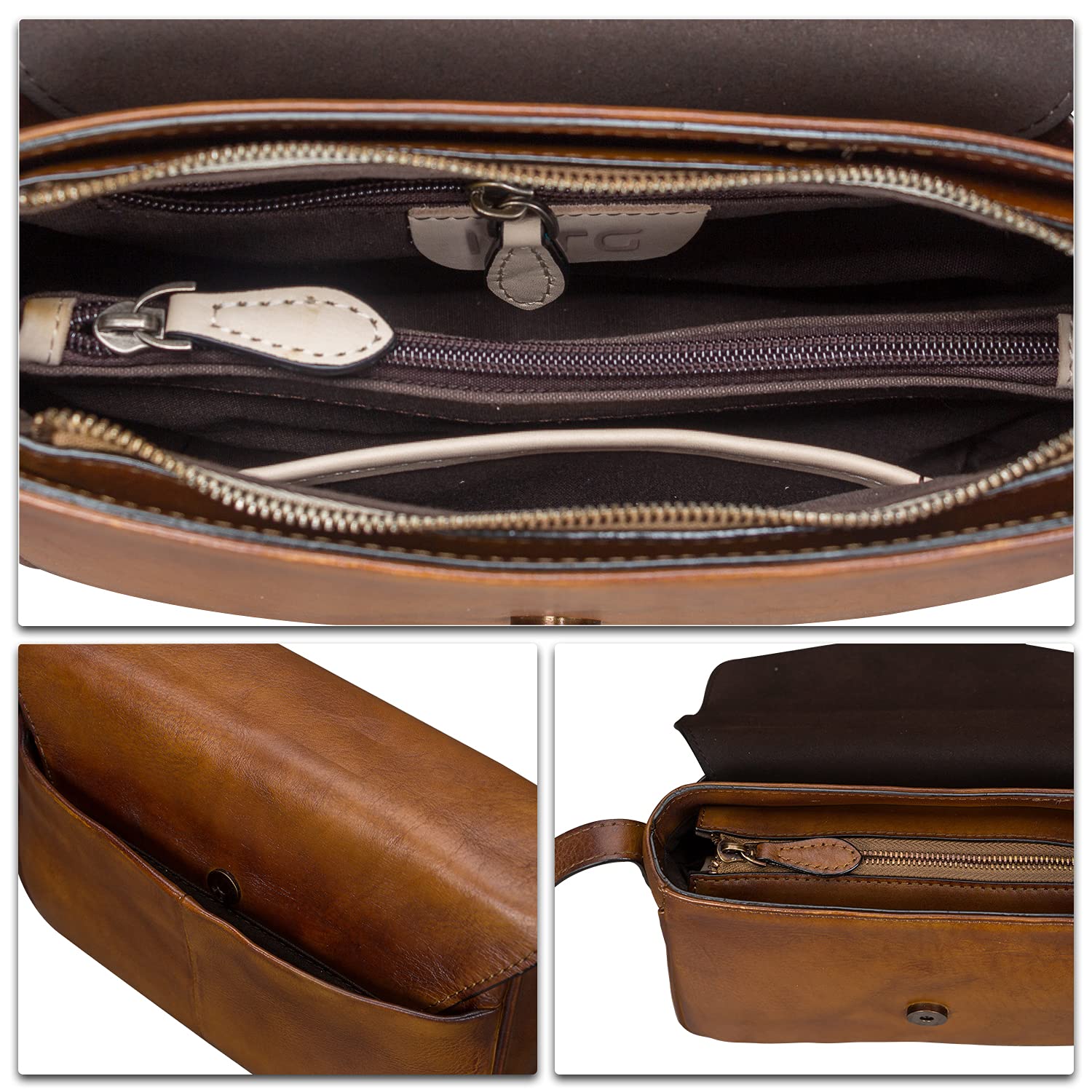 Genuine Leather Crossbody Bags for Women Handmade Ladies Satchel Vintage Purses Handbag Brown