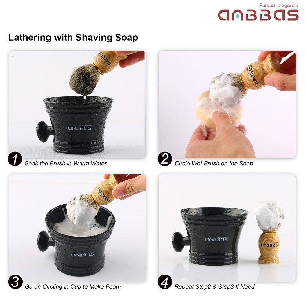 Anbbas Pure Badger Hair Shaving Brush Solid Wood Handle with Goat Milk Shaving Soap 100g,Stainless Steel Shaving Stand and 2 Layers Shaving Bowl Kit Perfect for Men Gift