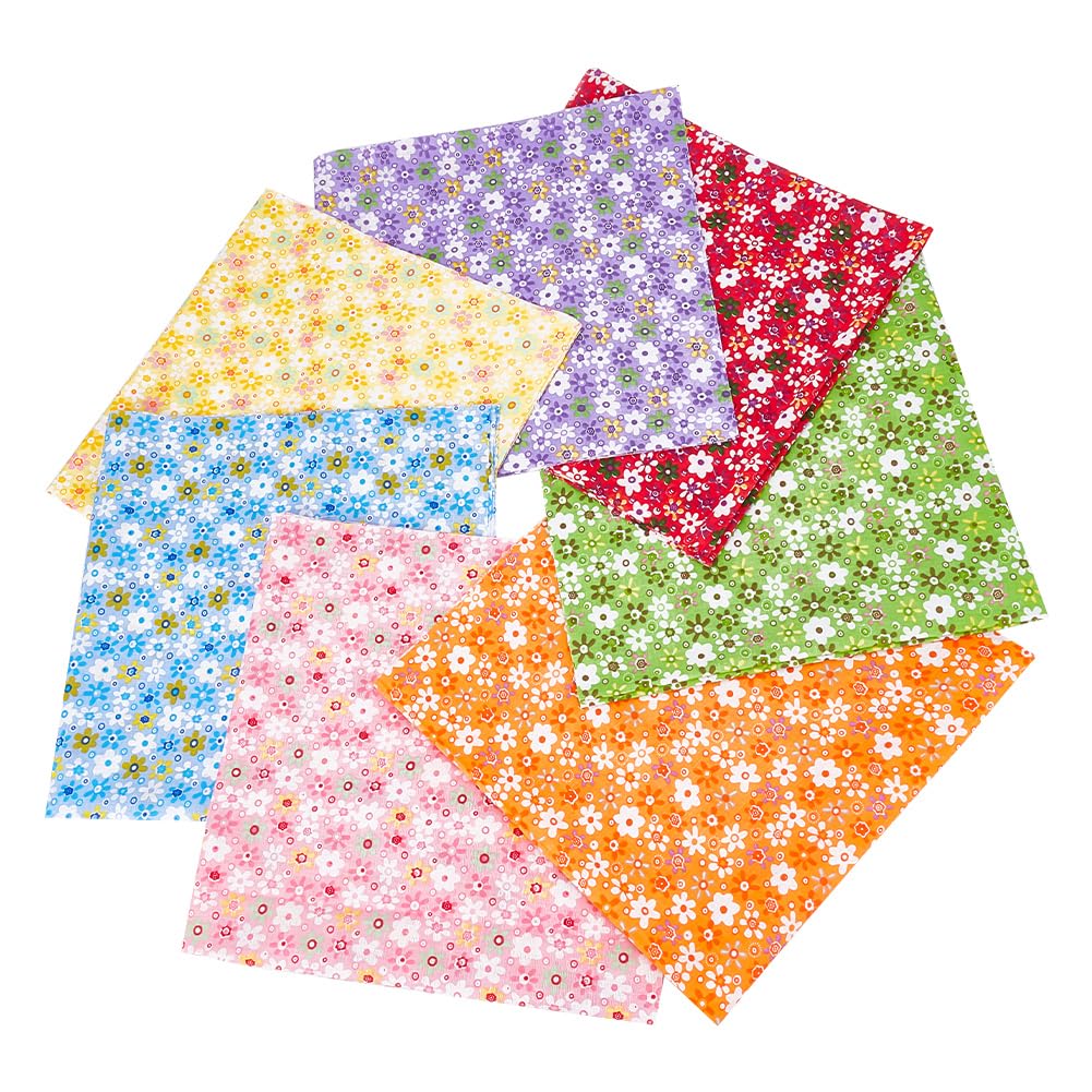 AHANDMAKER 7 Pcs(19.8 x 19.6 Inch) Fat Quarters Fabric Bundles, Floral Printed Sewing Supplies Quilting Patchwork Fabric Fabric Cotton Fabric DIY Making Supplies for DIY Craft Sewing