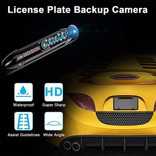 AXECO License Plate Frame Backup Camera, Rear View Camera Reverse Parking Aid System 170° Viewing Angle Universal Car Truck Night Vision Waterproof High Sensitive 8 Bright LED