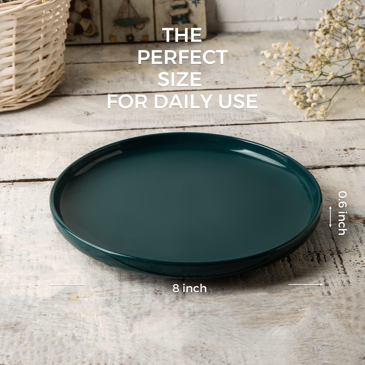 AmorArc Ceramic Plates Set of 6, 8.0 Inch Round Stoneware Salad Plates Use for Dessert, Salad, Appetizer etc,Microwave and Dishwasher Safe, Scratch Resistant Small Deep Dinner Plates-Green