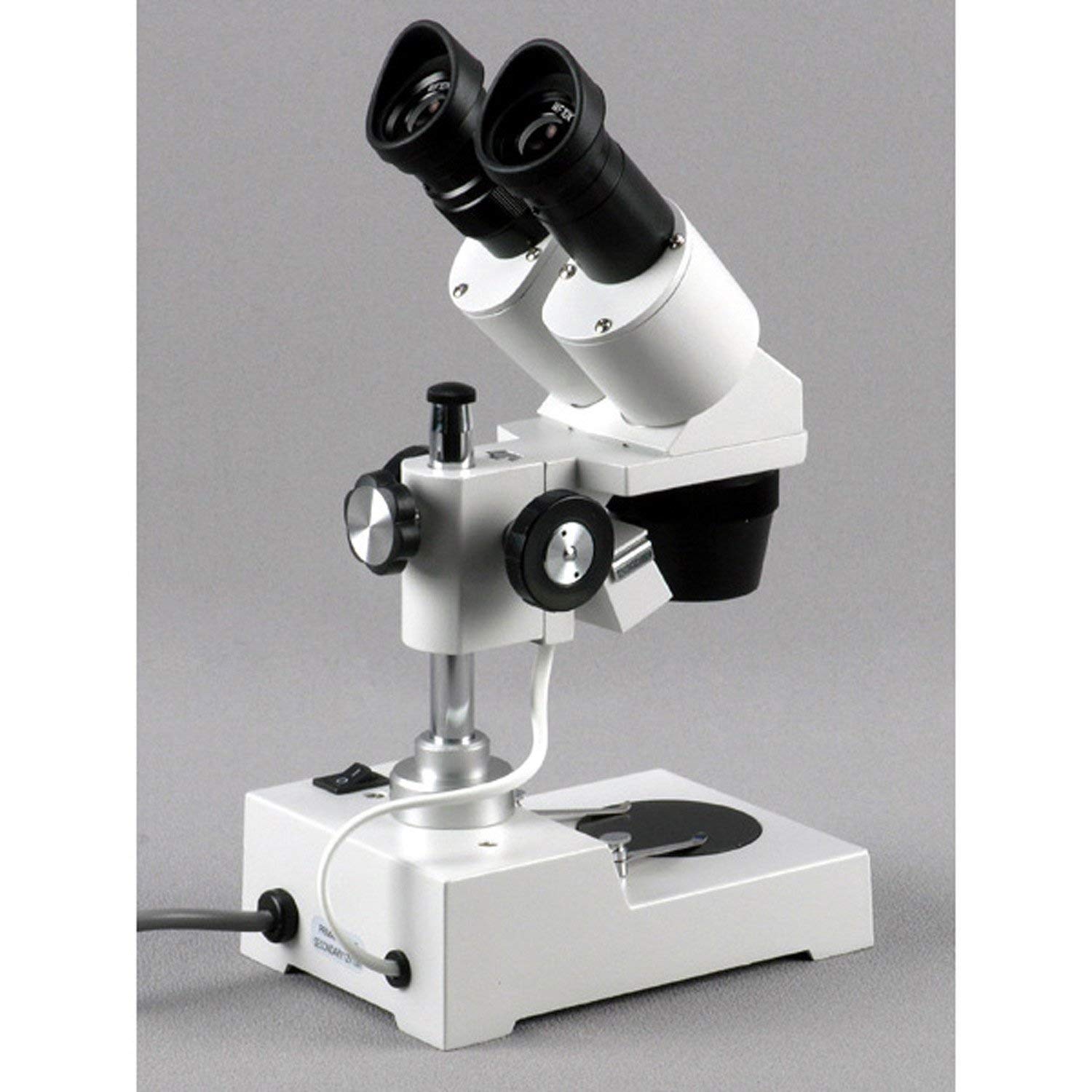 AmScope SE303-PZ-E Digital Binocular Stereo Microscope, WF10x and WF20x Eyepieces, 10X/20X/30X/60X Magnification, 1X and 3X Objectives, Tungsten Lighting, Reversible Black/White Stage Plate, Pillar Stand, 110V, Includes 0.3MP Camera and Software