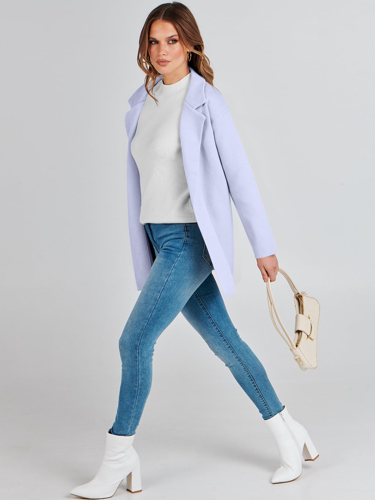 ANRABESS Cardigan Sweaters for Women Open Front Jacket Long Sleeve Lapel Casual Classy Knit Blazer Chunky Cozy 2023 Fall Winter Coat Trendy Coatigan Work Office Clothes 593zangqing-S Navy Blue