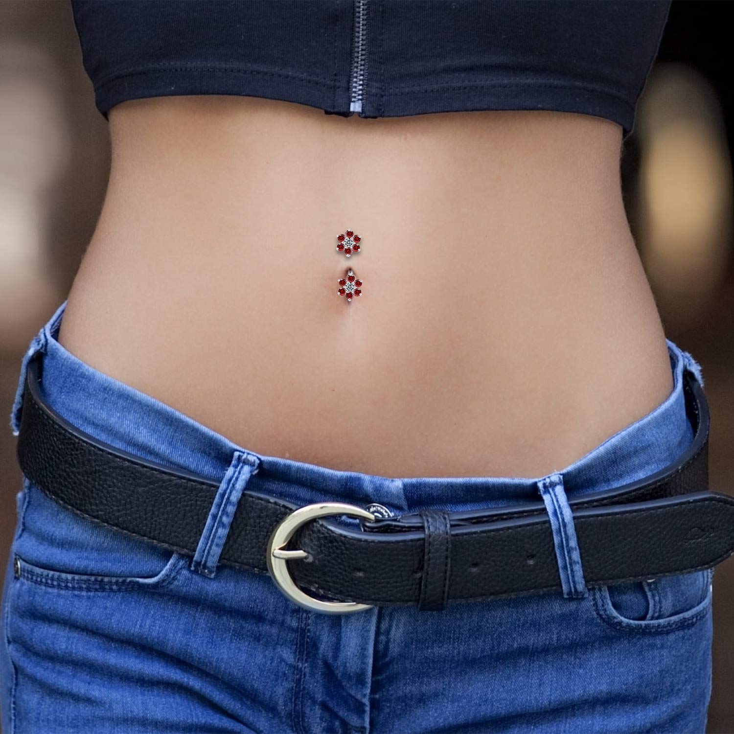 AtoZ Piercing Blue Sapphire CZ Stone Double Side Mini Flower 925 Sterling Silver Belly Button Ring Jewelry