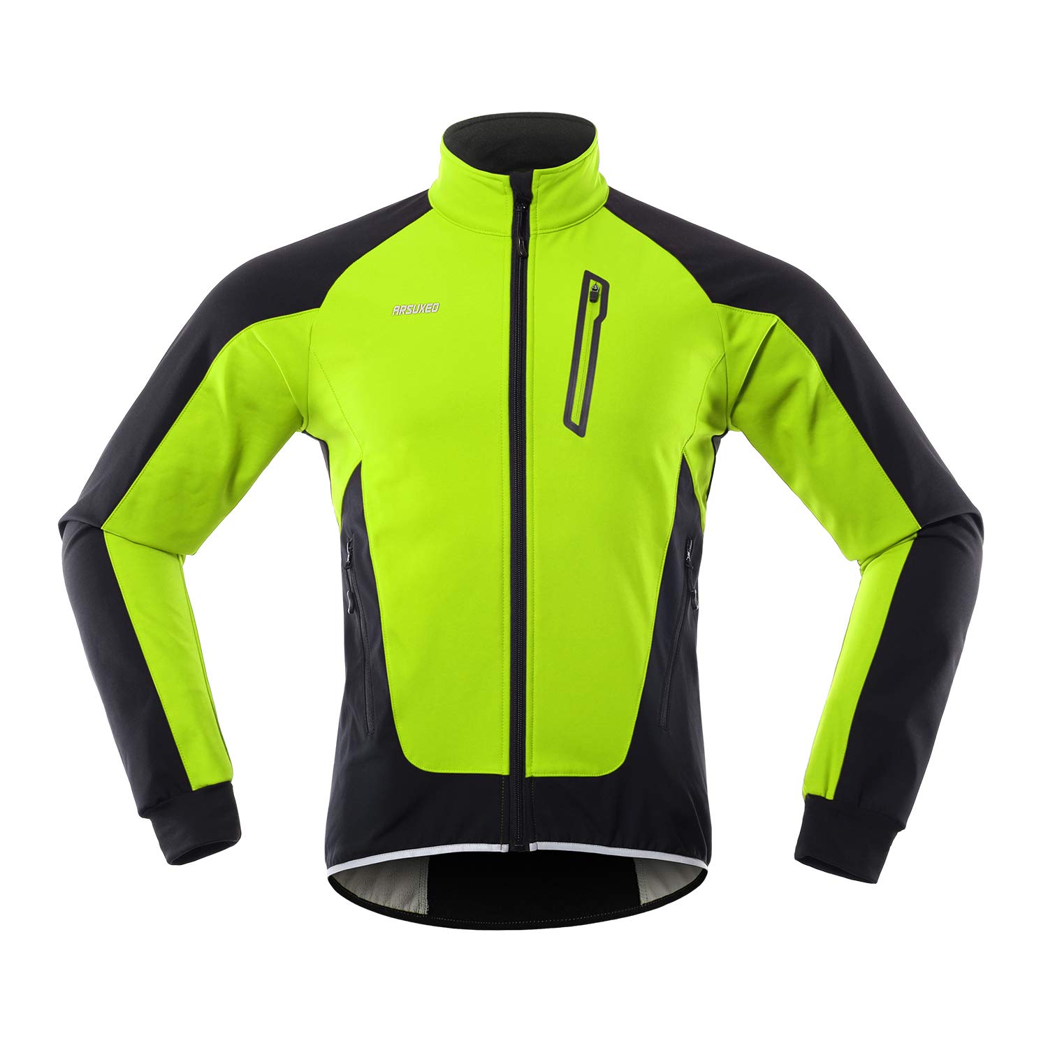 ARSUXEO Men's Winter Cycling Jacket Thermal Fleece Softshell Mountain Bike Outwear Windproof Waterproof 20B Green Size Large