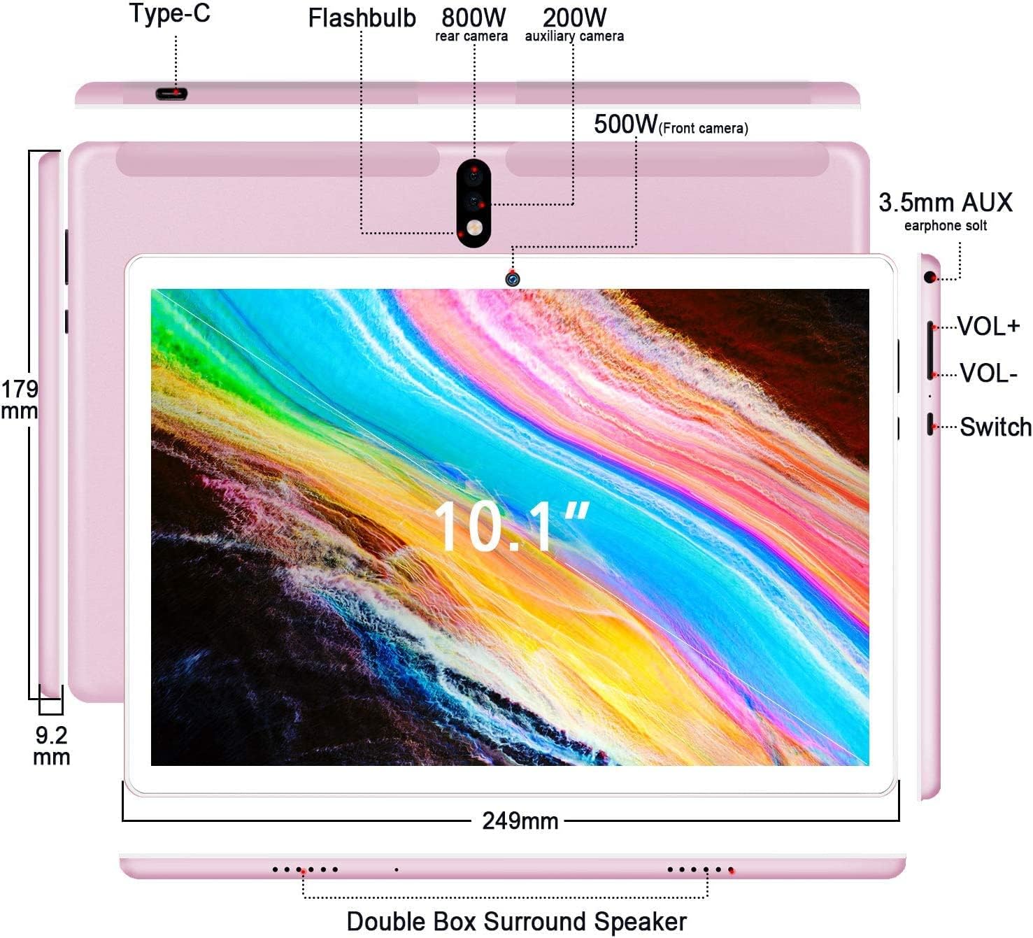 AOYODKG 10 inch Tablet,Android 10 Tablet with 4GB RAM 64GB ROM/128GB Expansion Dual 4G Tablet with SIM Card Slot, 8-Core/HD IPS Tablets, 8000mAh, 13MP Dual Camera, WiFi Gaming Tablets(Pink)