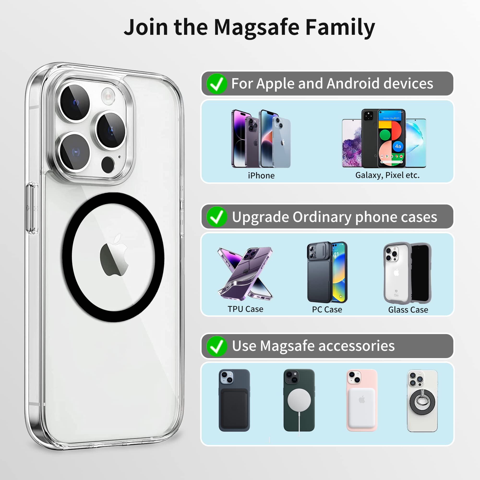 Aothey Universal Metal Rings Compatible with Magsafe Sticker - (Black&Silver&White)
