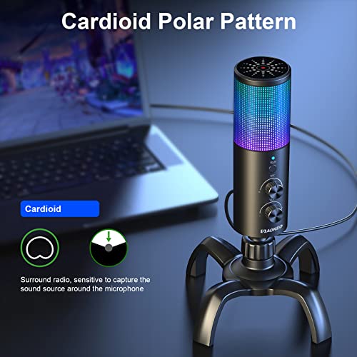 Aokeo USB Gaming Microphone, PC Computer Condenser Mic with Gain,RGB Light for Recording,Podcasting,Streaming,YouTube, Twitch,Skype,Compatible with PS5 PS4 Mac Laptop Desktop(Black)