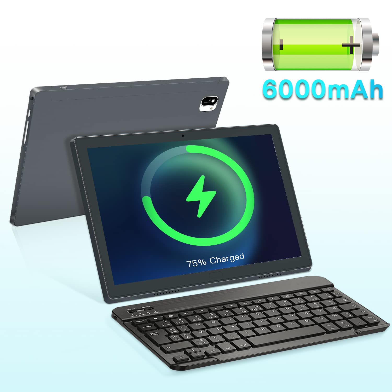 AOYODKG Android Tablet with Keyboard, 2 in 1 Tablet 10 Inch, 64GB ROM 4GB RAM 256GB Expandable, Newest Quad-Core Processor, WiFi Android 11 Tablet, Dual Camera, 6000mAh, Bluetooth, FM