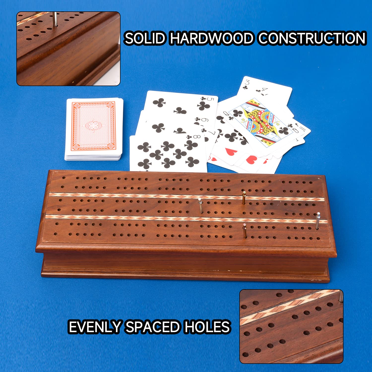 GSE Games & Sports Expert 2-Track Wooden Cribbage Board Game Box with Playing Cards, Metal Pegs and Storage Drawer, Classic Cribbage Board with Large Storage