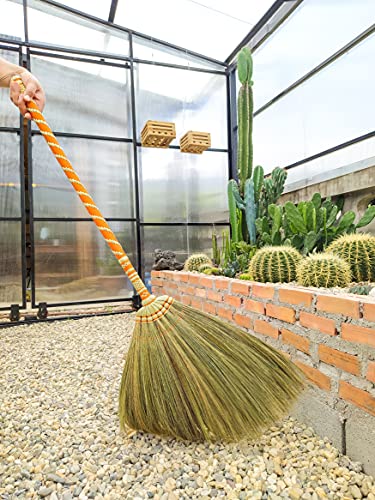 Asian Straw Broom Thai for Cleaning Floor,Housewarming Gift,Thai Vintage Retro Grass Broom Stick, Hardwood Sweeper with Brush Power and Circle Cleaning ( Length 40 inch )