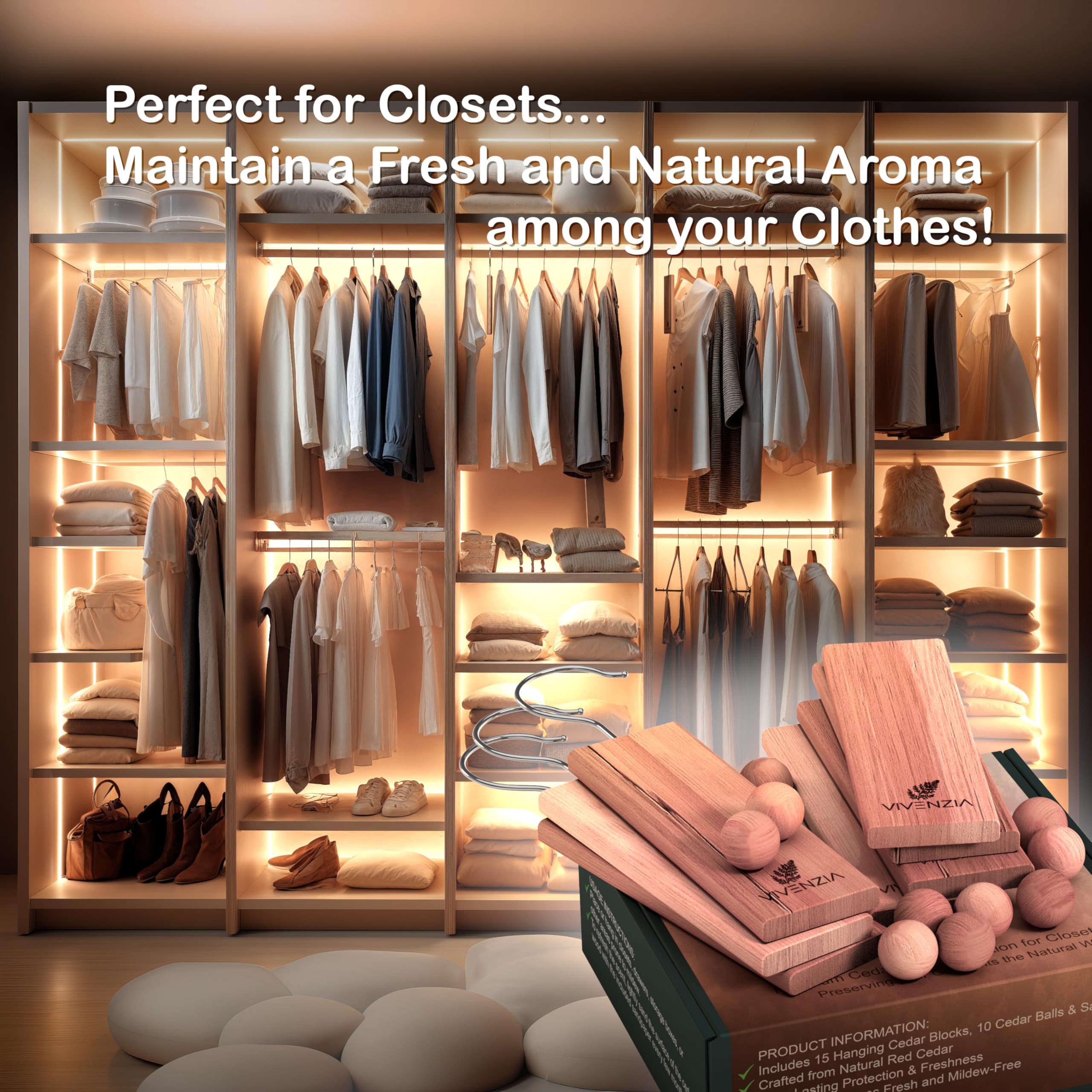 Vivenzia Cedar Blocks for Clothes Storage, Cedar Balls for Closets and Drawers -25 pcs, Including 15 Hang-ups and 10 Balls- Aromatic Cedar Blocks For Closet