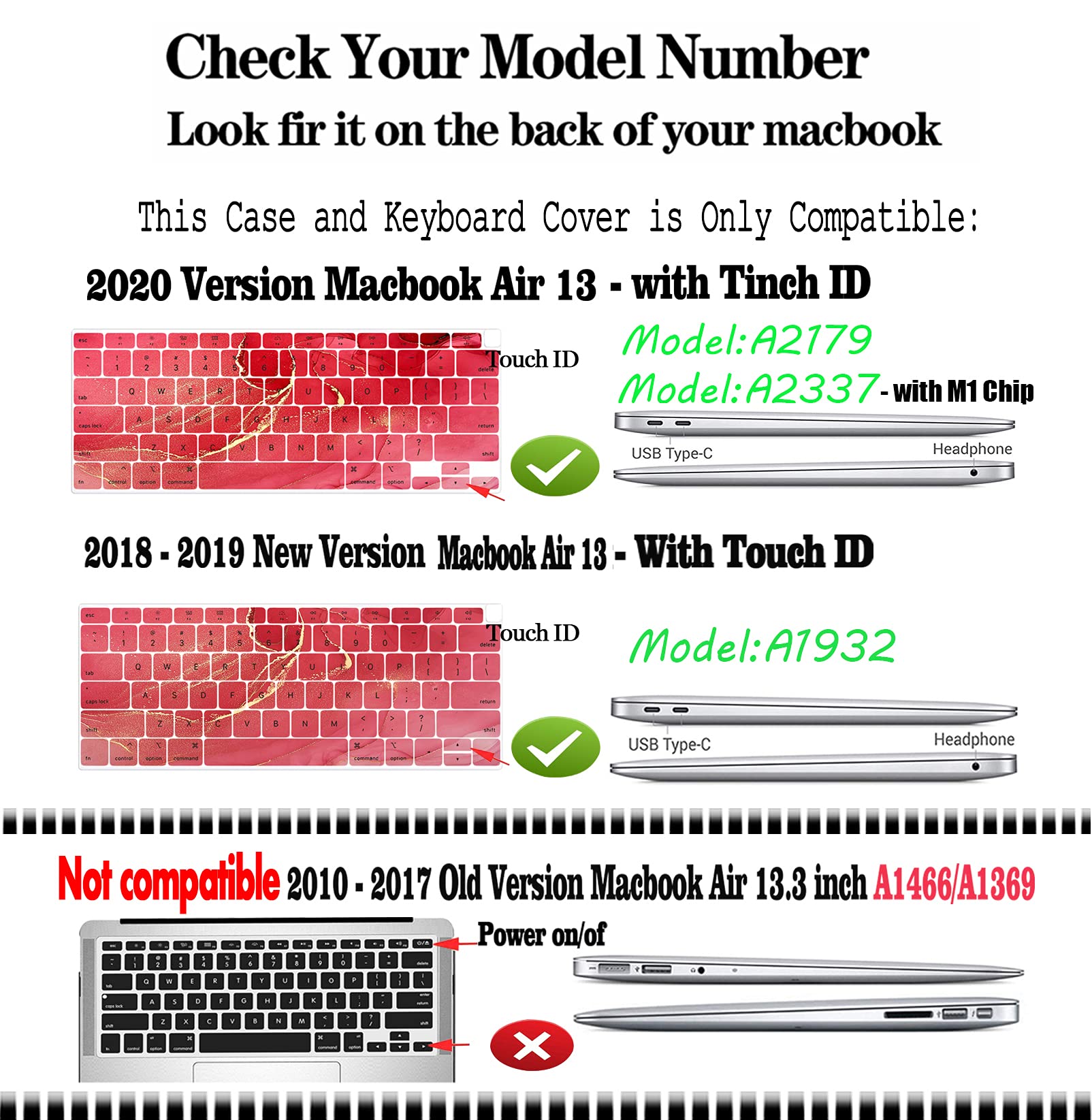 AOGGY Compatible with MacBook Air 13 inch Case 2020 2019 2018 Version Model M1 A2337 A2179 A1932 with Retina Touch ID,Plastic Hard Shell Cases & Keyboard Cover & Screen Protector - Red Wine