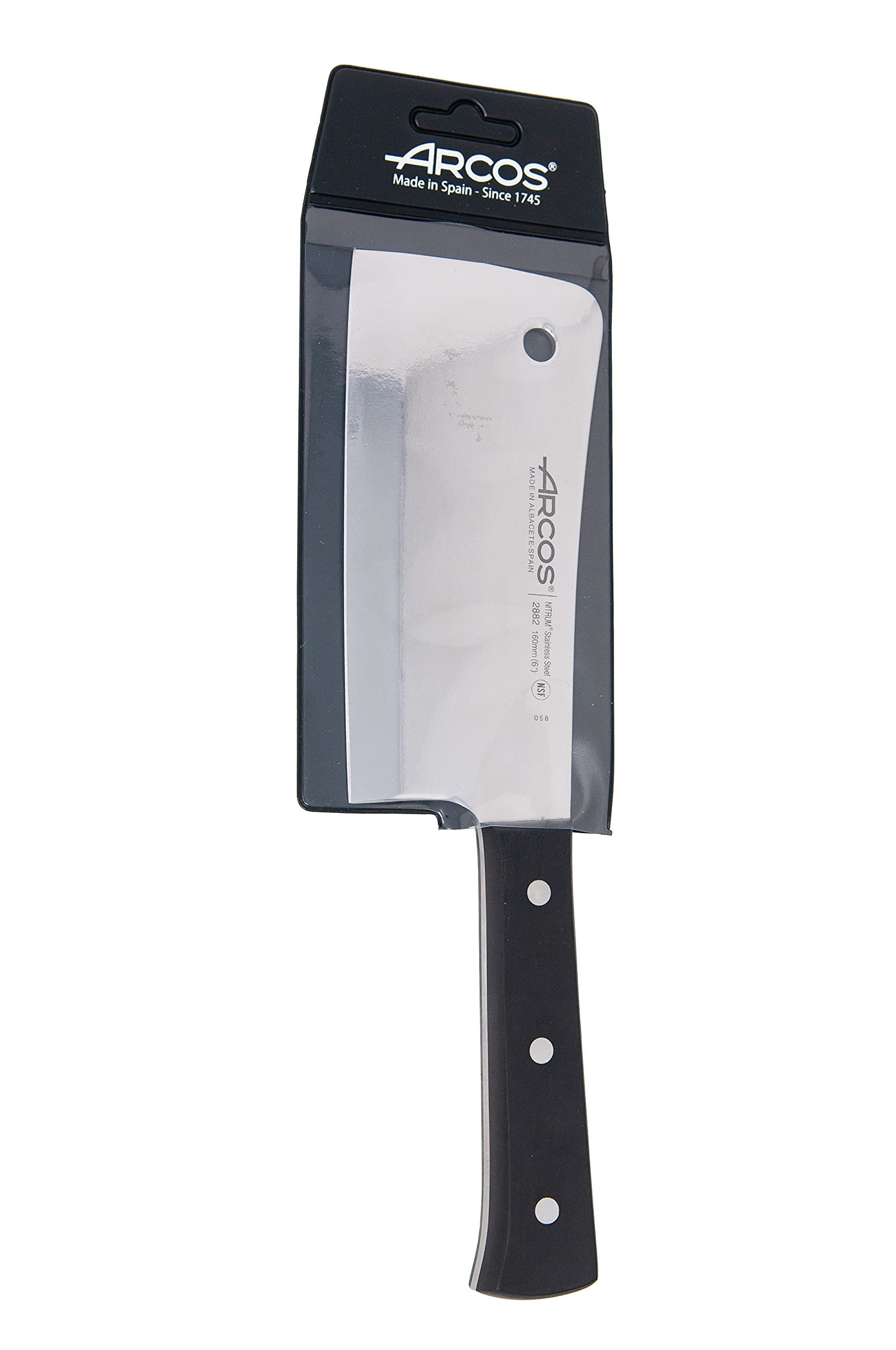 Arcos Cleaver Knife 6 Inch Nitrum Stainless Steel and 160 mm blade. 477 gr. Professional Knife for Boning. Ergonomic Polyoxymethylene POM Handle. Series Universal. Color Black