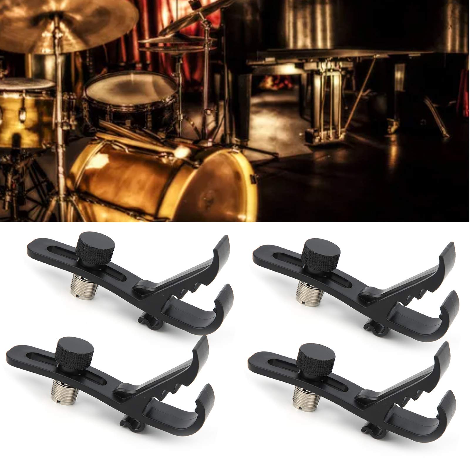 AYNEFY 4Pcs Drum Microphone Clip Shockproof Securing Clamp Holder Musical Instrument Supplies Shockproof Drum Rim Microphone Clip for Microphone Clamps Holder with Groove Gear