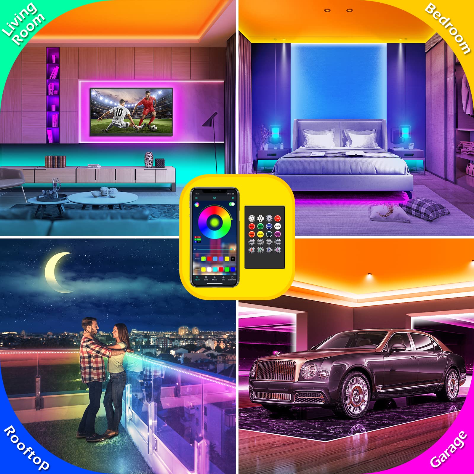 Aulimhti 100ft Led Strip Lights,Bluetooth APP Control Music Sync LED Lights for Bedroom,Led Lights with Remote,5050 RGB Color Changing Lights for Room Party (70FT)