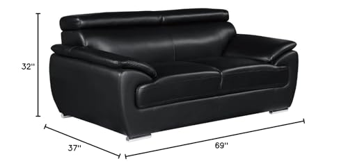 Blackjack Furniture 4571 Veal Collection Leather Upholstered Modern Living Room Loveseat, Black