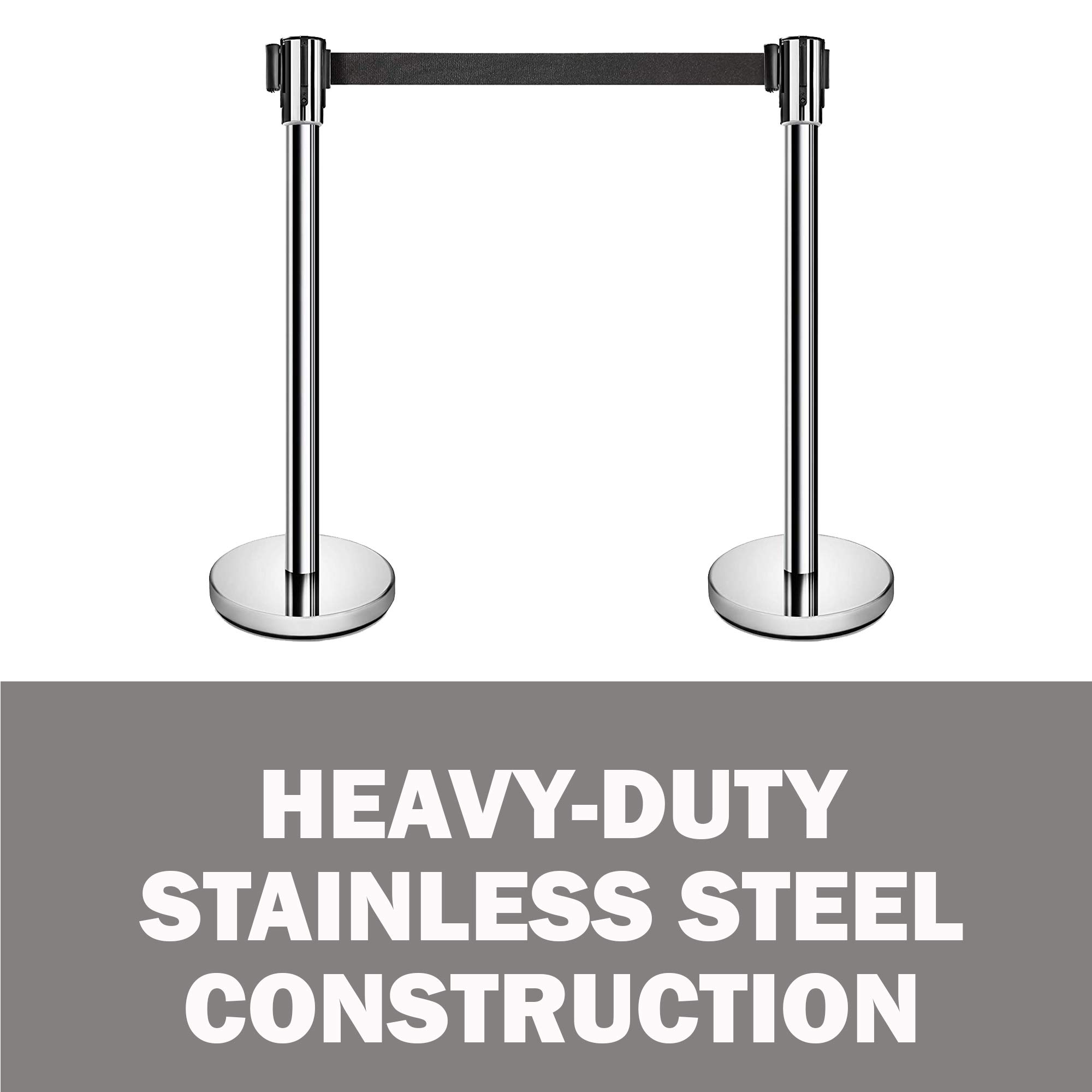 New Star Foodservice 54606 Stanchions, 36-Inch Height, 6.5-Foot Retractable Belt, Set of 2, Silver Belt
