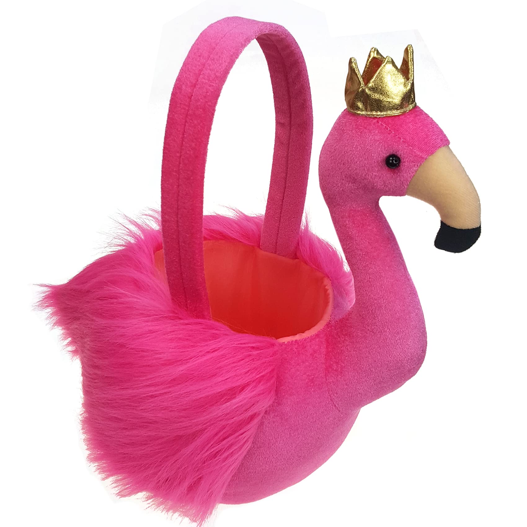 DearSun Exquisite Embroidery ! Personalized Adorable 3D Plush Flamingo Basket Easter Egg Hunting Basket Easter Basket Gift Basket with Embroidery Name (Pink Flamingo Basket with Customization)