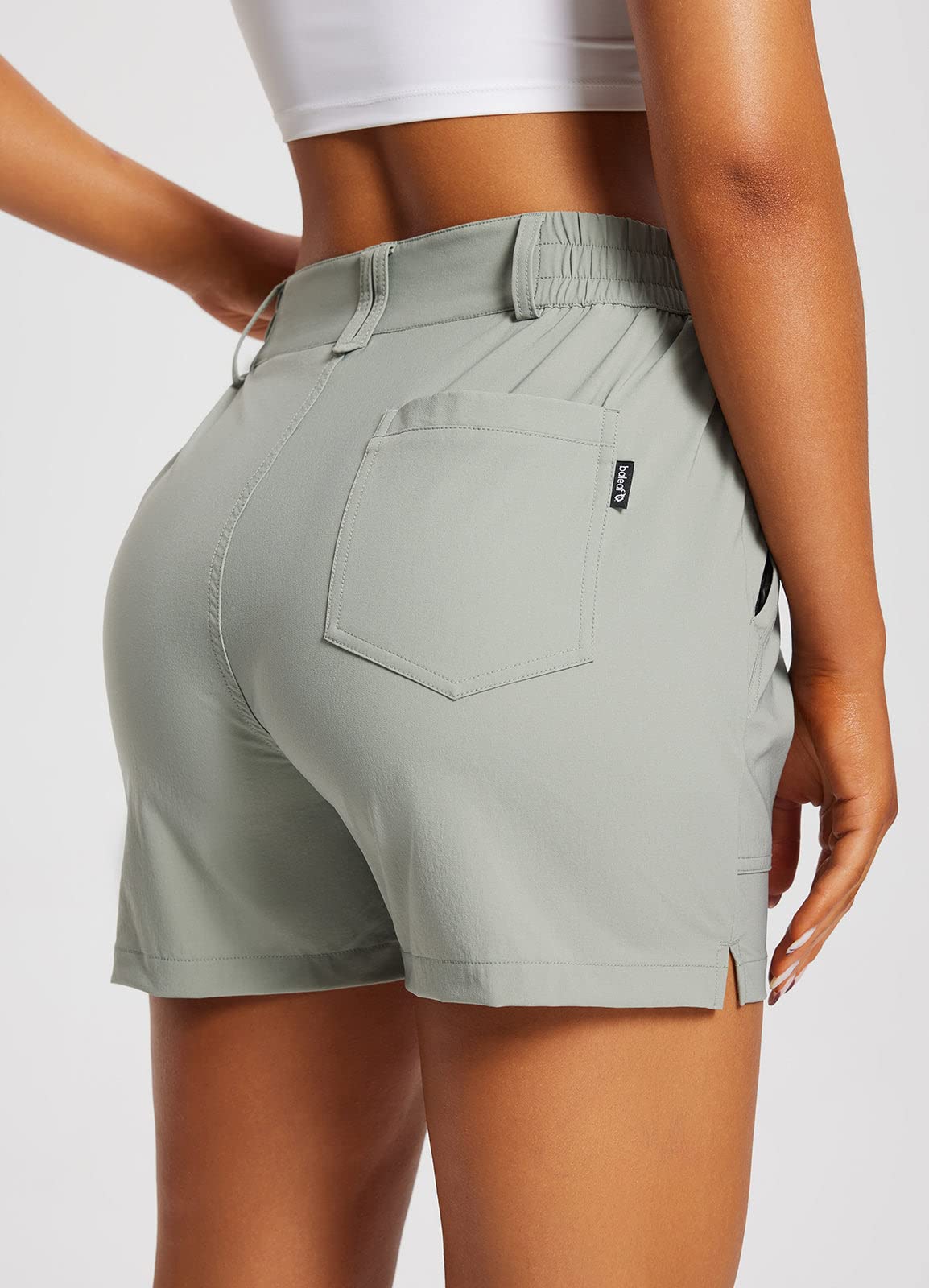 BALEAF Women's 4.5" Golf Shorts Stretch Quick Dry Outdoor Causal Summer Shorts with Zipper Pockets UPF 50+ Water Resistant Light Grey L