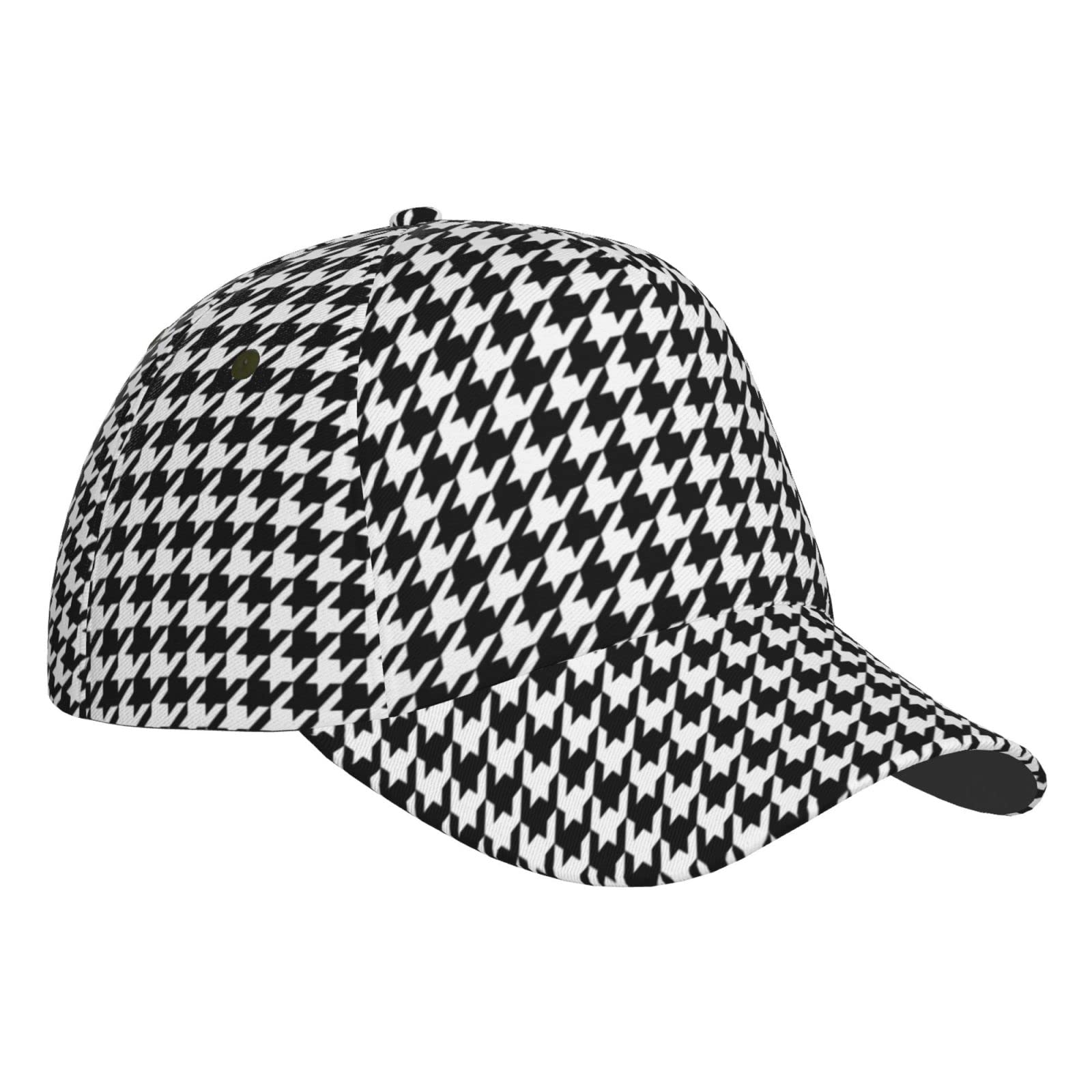 Baseball Cap Dad Hat for Women Men Adjustable Fashionable Low Profile Trendy Fit for Beach Summer Sport (Black Houndstooth)