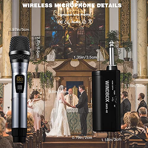 ARISEN Wireless Microphone with Rechargeable Receiver, UHF Dynamic 1 Channel Handheld Microphone, 280ft Range Cordless Mic System for Karaoke, Wedding, Church, DJ, Speech, Singing Machine