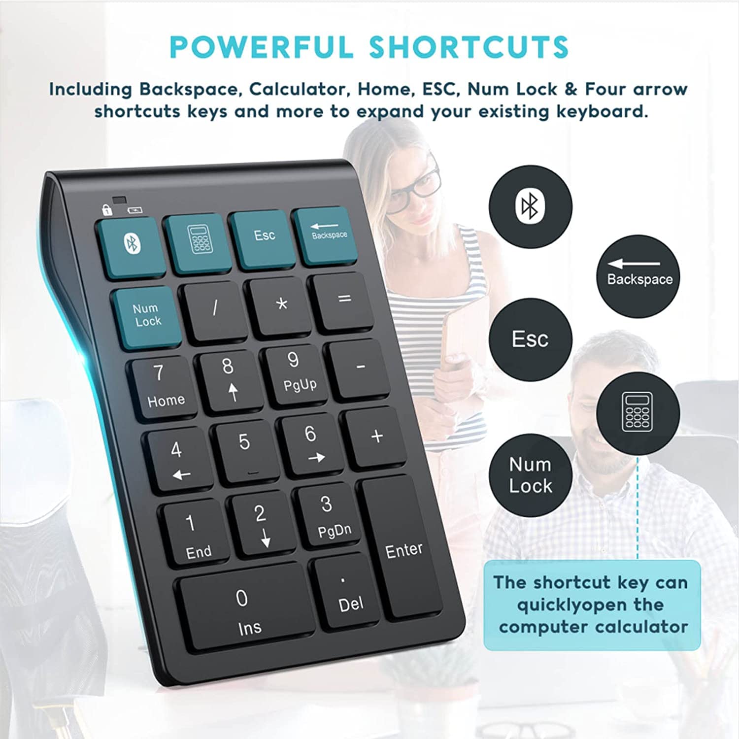 Bluetooth Number Pad for Laptop, Acedada Wireless Number Pad, USB C Rechargeable, 22-Keys Bluetooth 10 Key Numeric Keypad for Laptop, Computer, Mac, MacBook Air/Pro, iPad, Windows