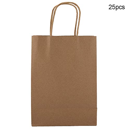 Akozon 25 PCS Gift Bag Kraft Paper For W Favor Bag With Handle Black For Home Use, Multifunctional Accessory (Yellow kraft paper)