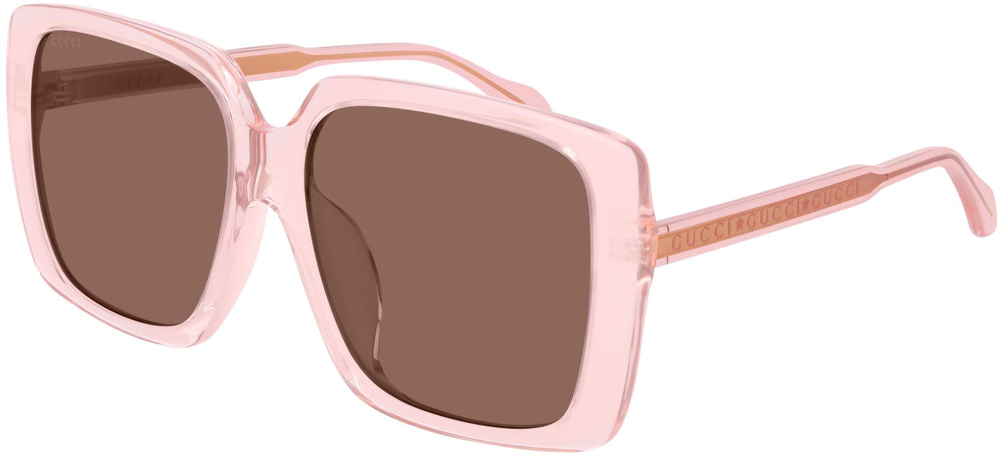 Gucci 0567SA 004 Pink Crystal Plastic Square Sunglasses Brown Lens, 58-16-145